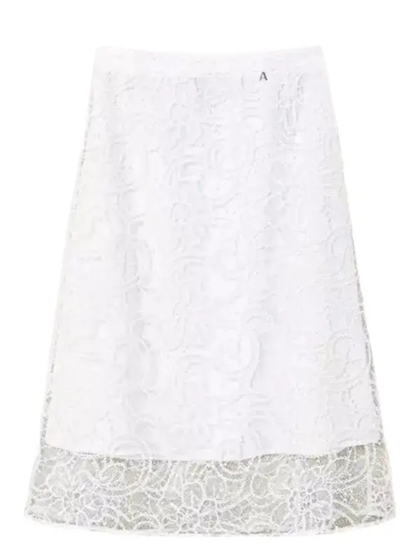 TWINSET Floral Lace Midi Skirt - White