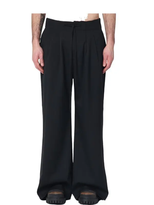 ENTIRE STUDIOS Pleated Wide-leg Wool-blend Trousers - Black
