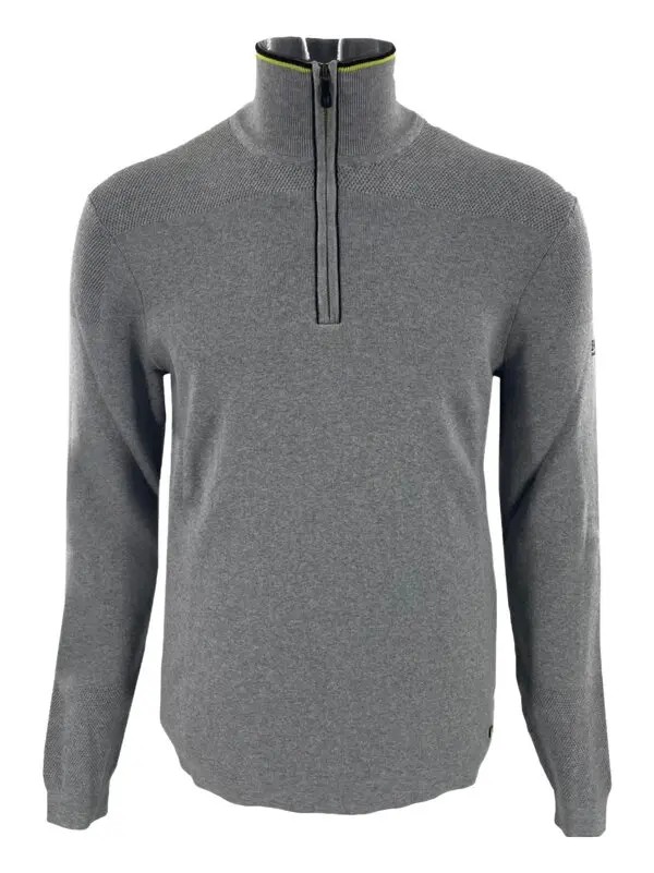 Hugo Boss Quarter Zip Sweater With Embroidered Logo - Gray