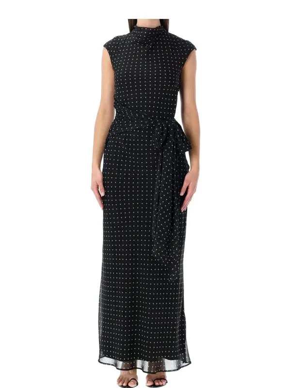 ROTATE BY BIRGER CHRISTENSEN Sleeveless Printed High Neck Maxi Dress With Belt - Black