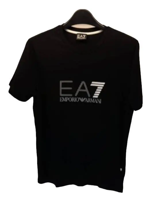 EA7 Logo Round Collar Short-sleeved T-shirt - Black
