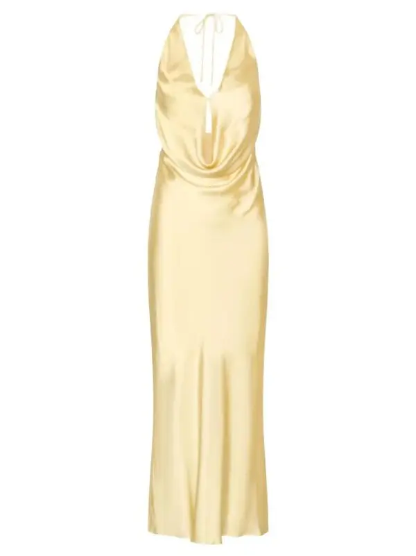 ROTATE BY BIRGER CHRISTENSEN Draped Halterneck Maxi Dress - Nude