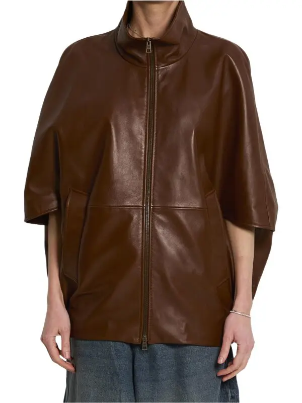 Balenciaga Oversized Zip Leather Jacket - Beaver Brown