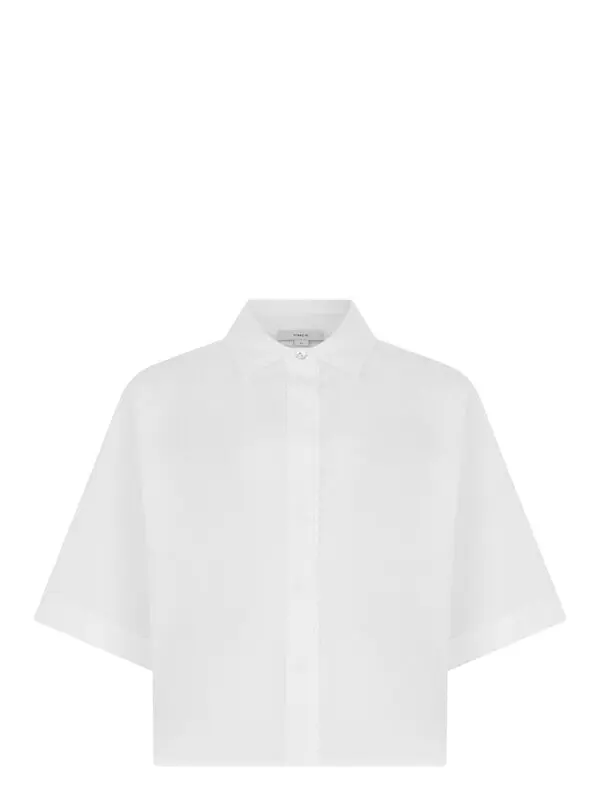 Vince Boxy Short-sleeve Cotton Shirt With Scalloped Trim - White