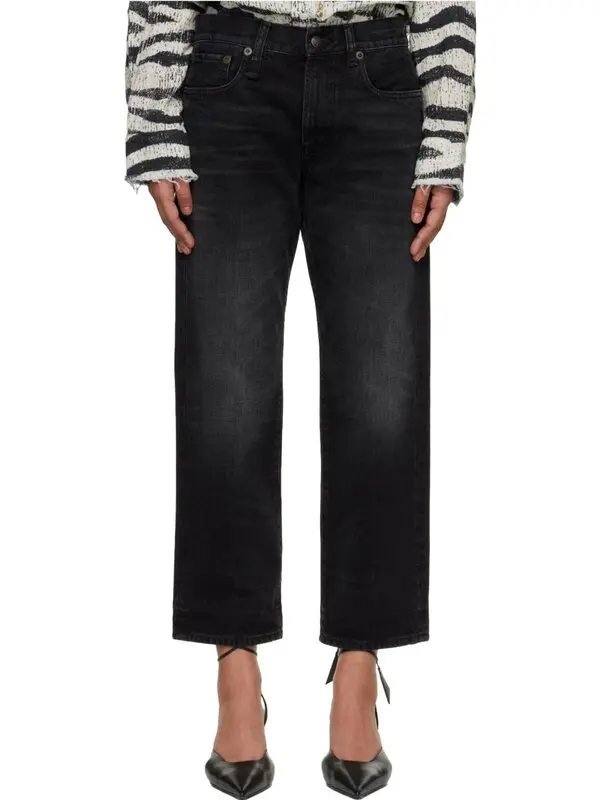 R13 Boyfriend Belt Loop Cropped Jeans In Aged Wash - Black