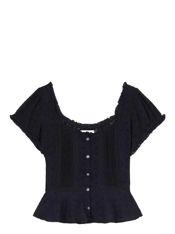 Rixo Sandi Cropped Broderie Anglaise Cotton Blouse - Black