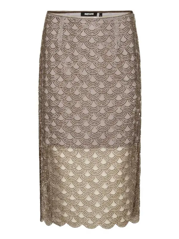 ROTATE BY BIRGER CHRISTENSEN Scalloped Lace Sequin Midi Skirt - Taupe