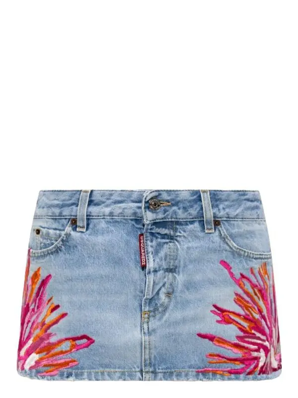 Dsquared2 Embroidered Denim Mini Skirt - Blue