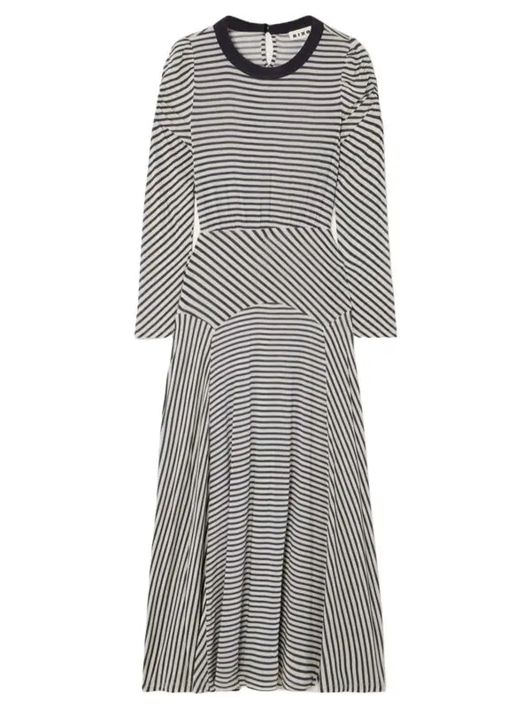 Rixo Striped Long Sleeve Dress - Gray