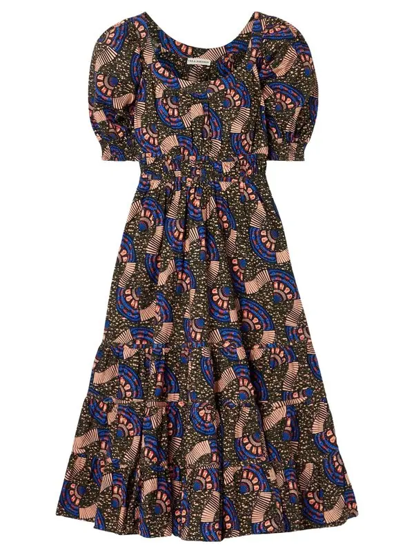 Ulla Johnson Printed Puff Sleeve Midi Dress - Black