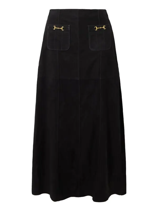 Rixo Edwina Embellished Paneled Suede Midi Skirt - Black