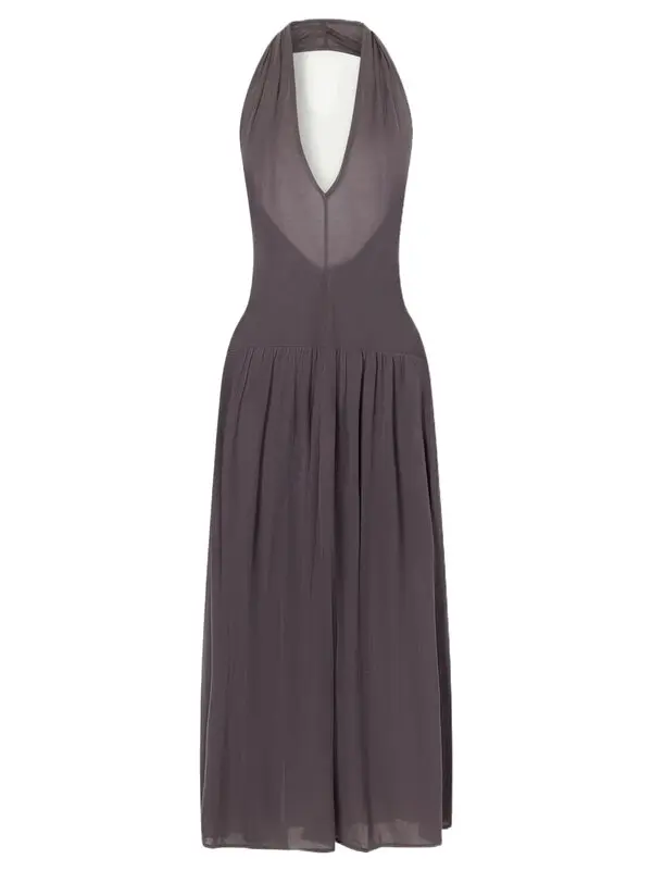 ST. AGNI Halterneck V-neck Midi Dress - Black