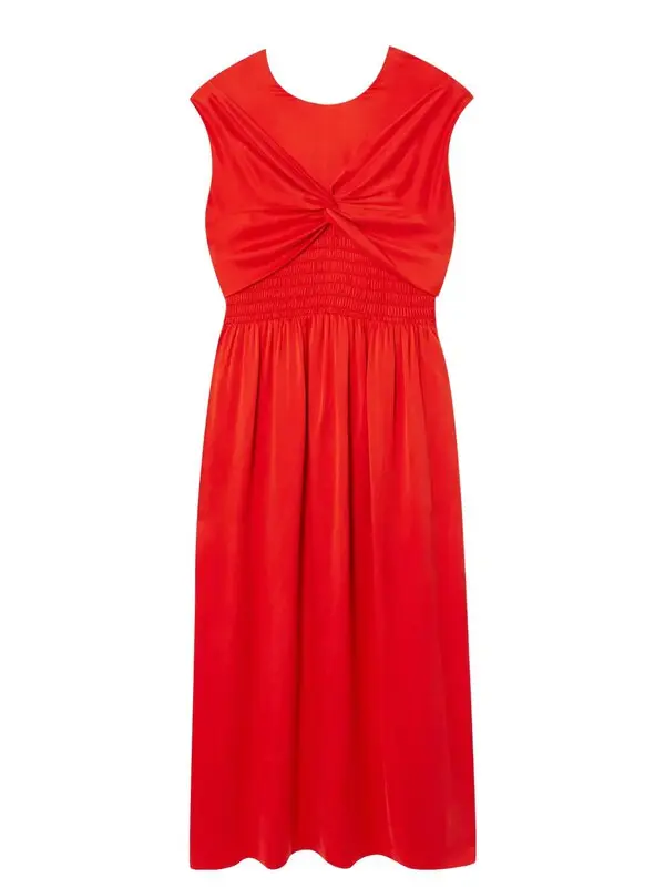 Tove Mahaney Gathered Silk Midi Dress - Red