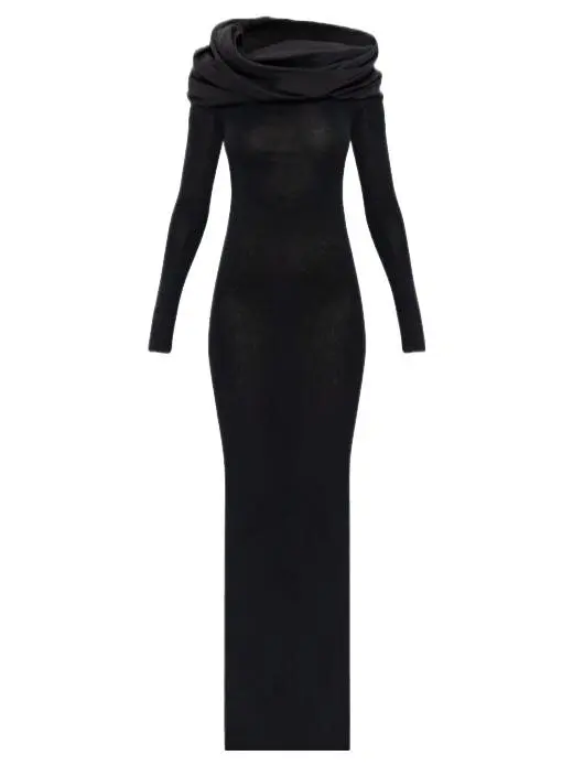 ENTIRE STUDIOS Maxi Dress With Scarf Collar - Black