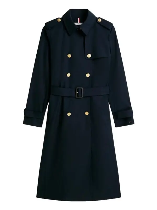 Tommy Hilfiger Gold-tone Button Slim Trench Coat - Dark Blue