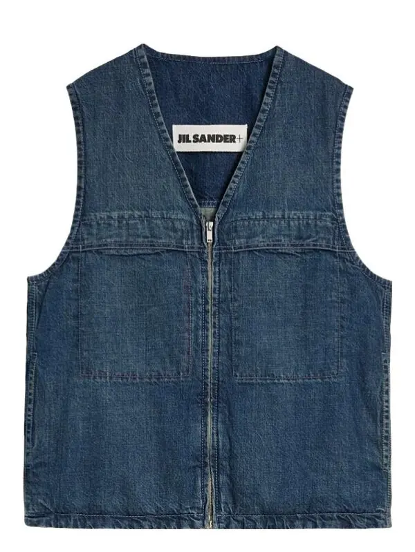 JIL SANDER Zip-front Denim Vest - Petrol Blue