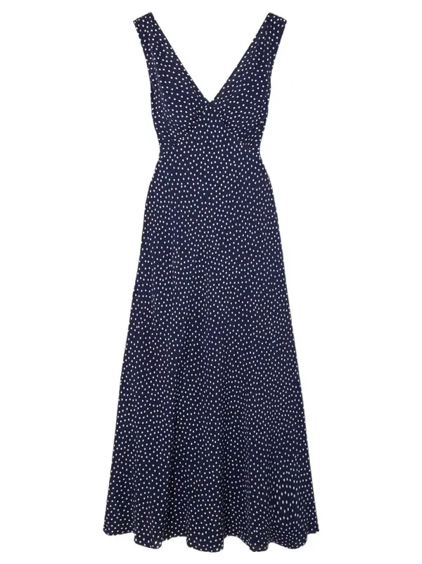 Rixo V-neck Sleeveless Polka Dot Maxi Dress - Navy Blue