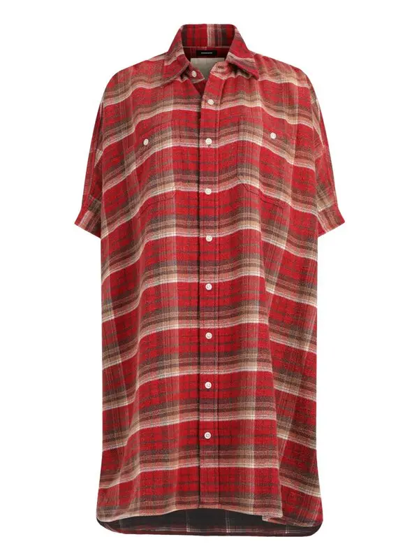 R13 Plaid Mini Shirt Dress - Redplaid
