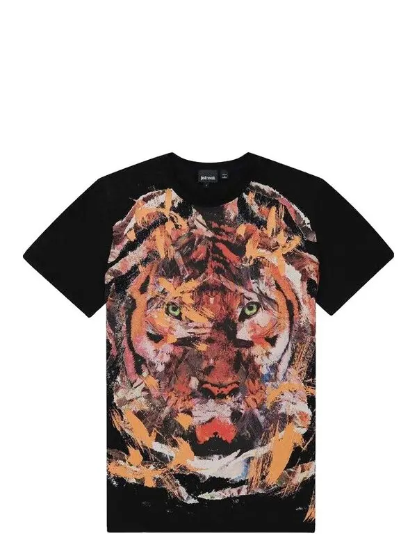 Just Cavalli Printed T-shirt With Round Neck - Black