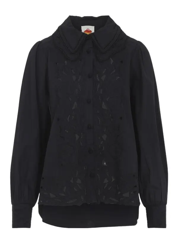 Farm Rio Embroidered Lace-collar Shirt - Black