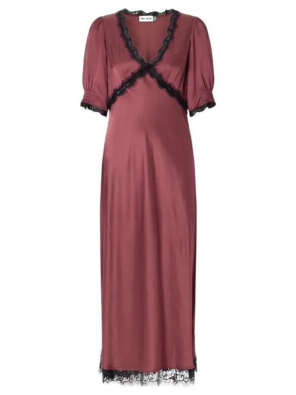 Rixo Annina Satin Midi Dress With Lace Trim - Red