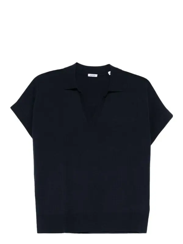 Aspesi V-neck Short-sleeved Knit Polo - Black
