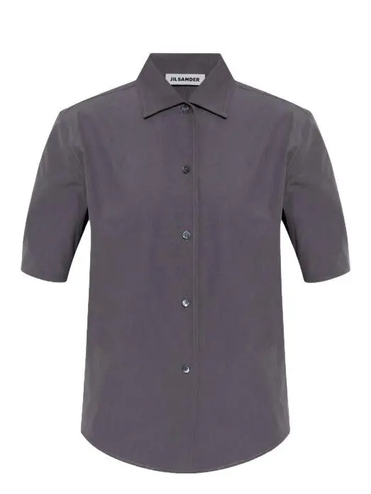 JIL SANDER Short Sleeve Button-up Top - Black