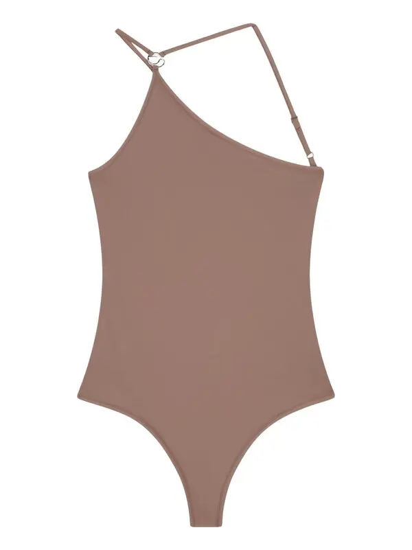 Coperni One Shoulder Asymmetric Swimsuit - Brown