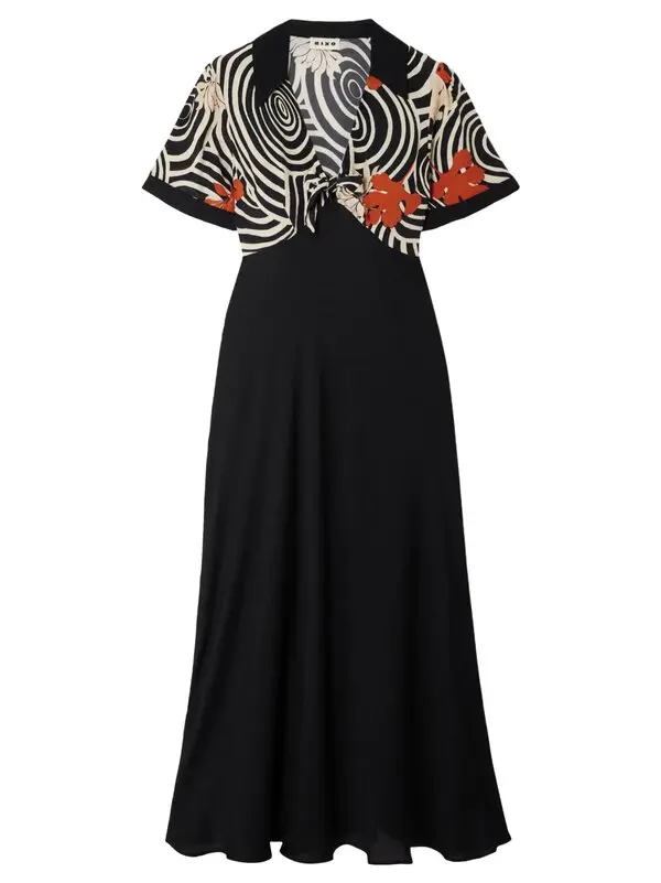 Rixo Anais Tie-front Printed Voile Midi Dress - Whirlpool Daisy Black