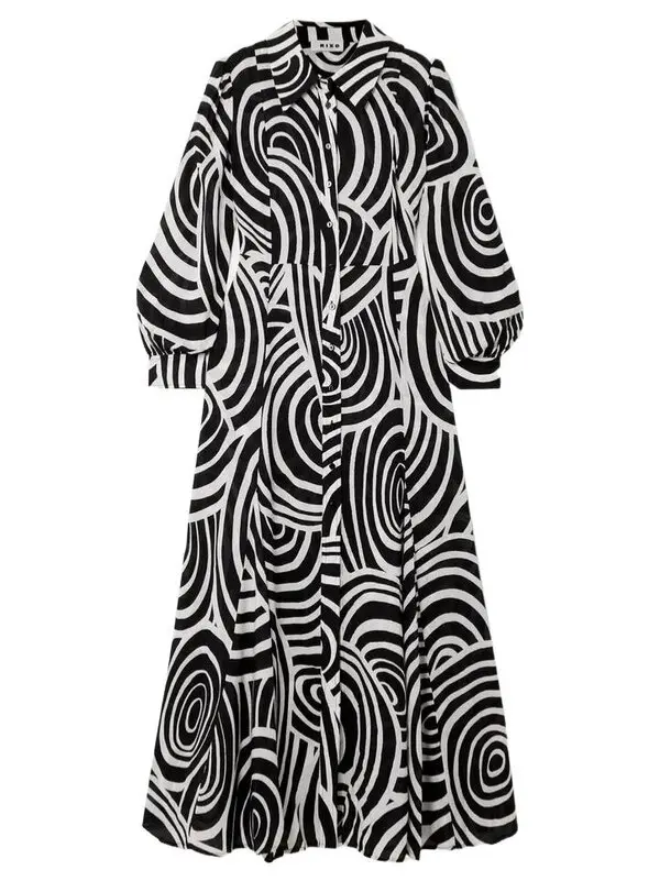 Rixo Maddison Printed Voile Midi Shirt Dress - Black