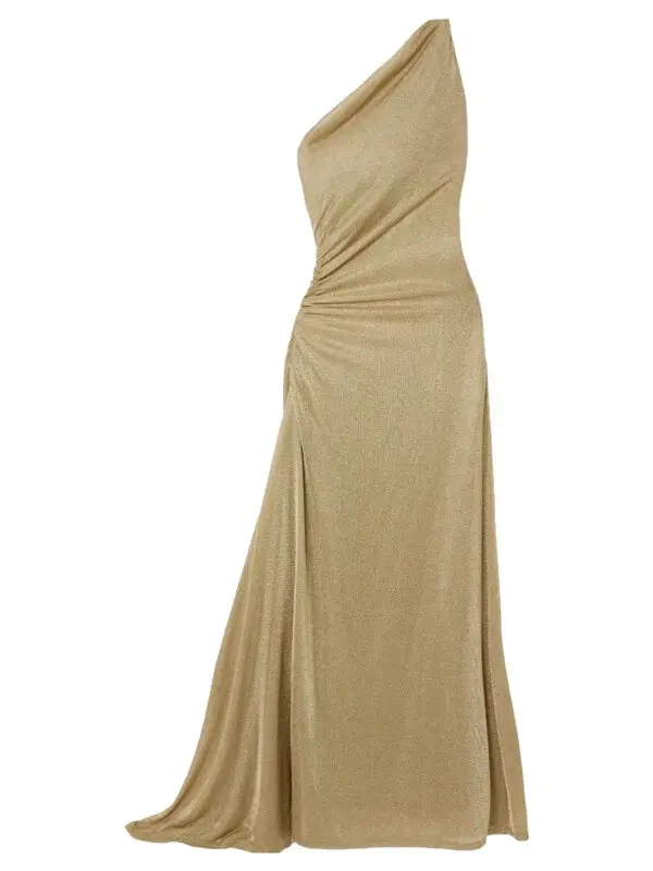 Tove Vivien One-shoulder Metallic Knitted Maxi Dress - Golden