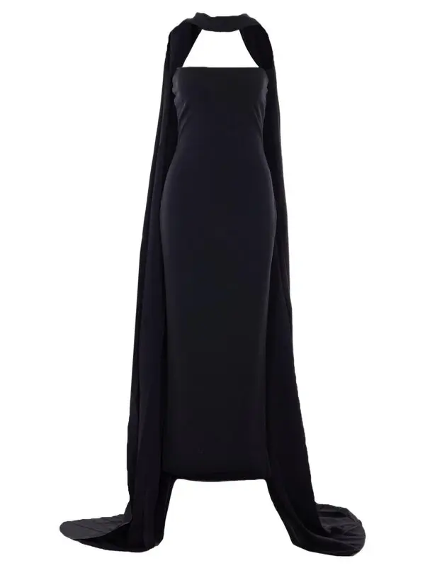 Solace Martine Shawl Detail Sleeveless Dress With Back Slit - Black