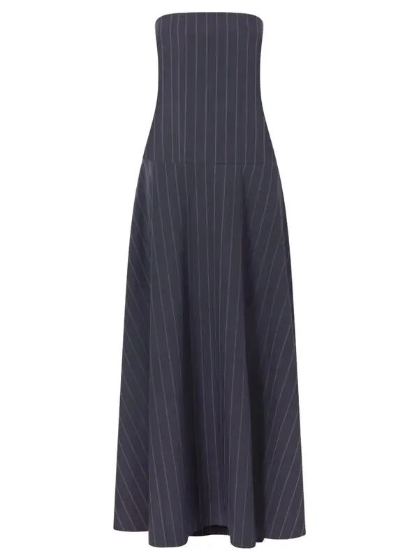 ST. AGNI Strapless Open-back Striped Cotton-blend Maxi Dress - Black