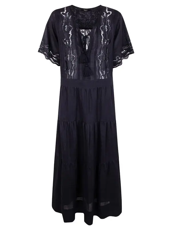 Seventy Tassel Lace Tiered Maxi Dress - Black