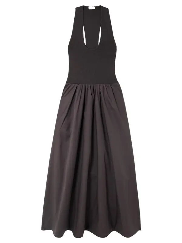 ST. AGNI Ribbed-knit And Cotton-poplin Midi Dress - Brown