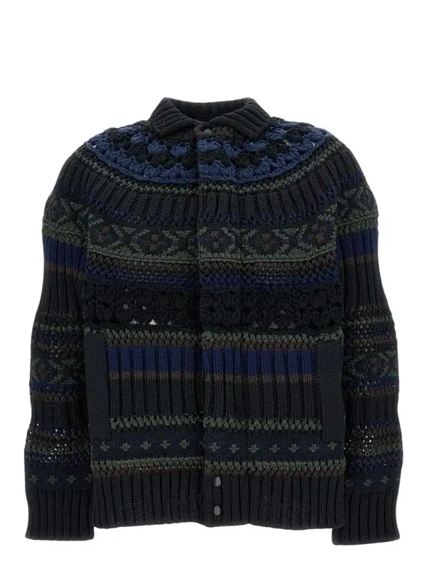 Sacai Multicolor Jacquard Knit Jacket - Black