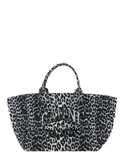 GANNI Leopard Printed Sequinned Tote Bag - Grey