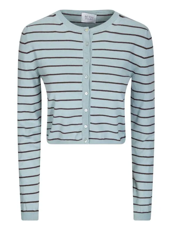 BE YOU Striped Cropped Cardigan - Blue