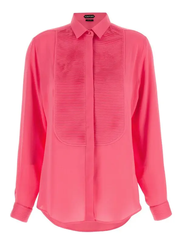 TOM FORD Pleated Tuxedo Shirt - Fuchsia