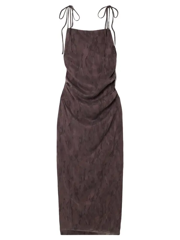 ST. AGNI Gathered Washed Satin-jacquard Maxi Dress - Brown