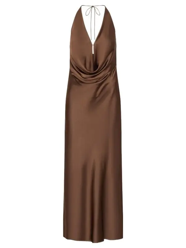 ROTATE BY BIRGER CHRISTENSEN Halterneck Chiffon Maxi Dress - Dark Brown