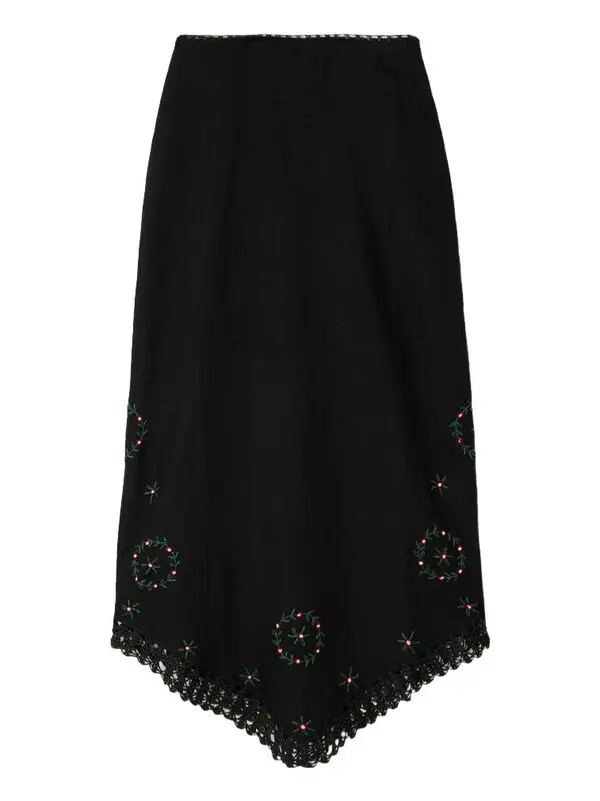 Rixo Crocheted Embroidered Midi Skirt - Black