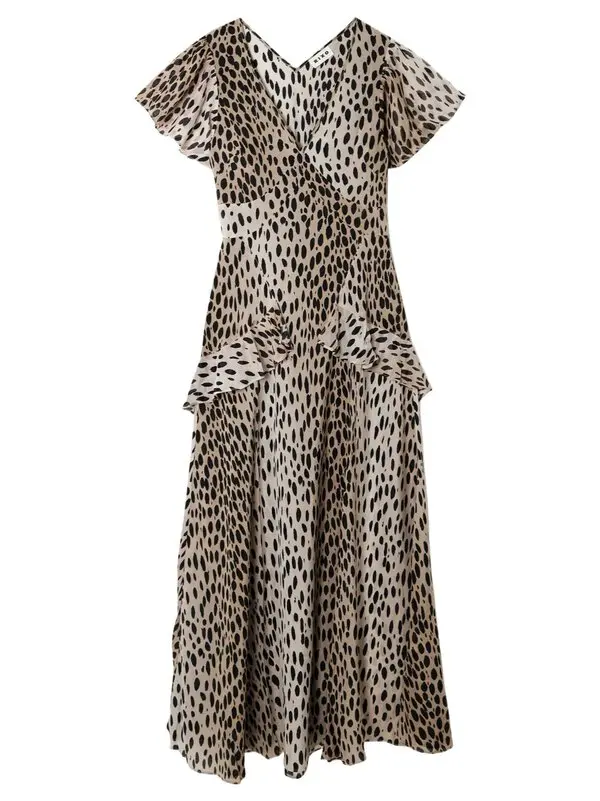 Rixo Evie Ruffled Leopard-print Silk-chiffon Midi Dress - Nude