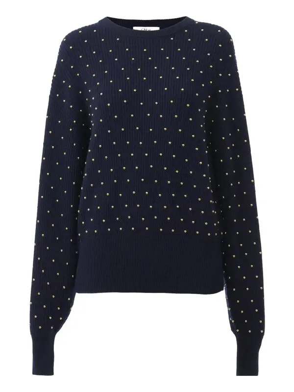 Chloé Ribbed Wool And Cashmere Sweater With Rivets - Classic Navy Blue