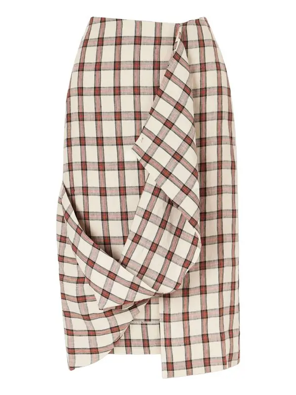 RÓHE Draped Check Midi Skirt - Nude