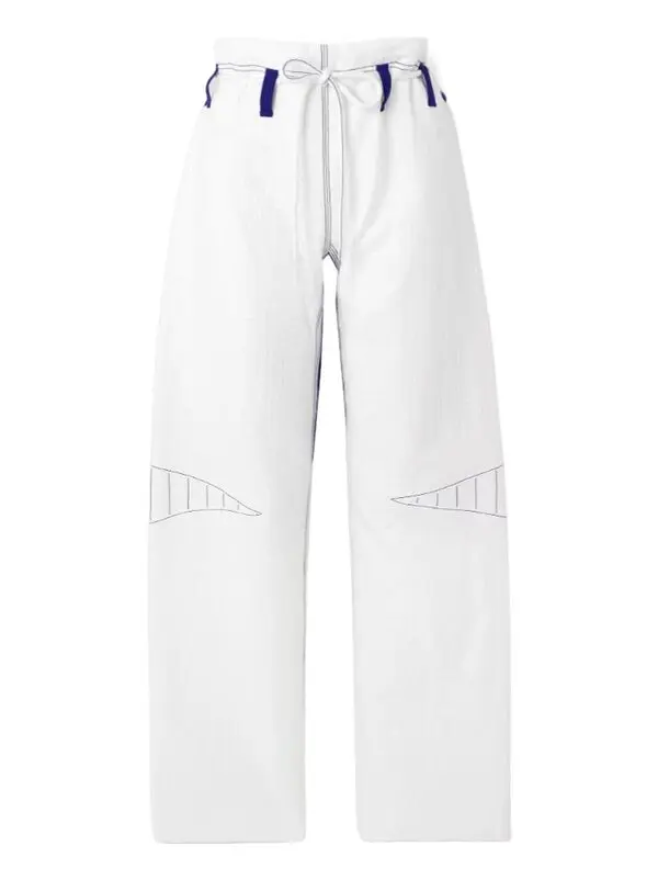 Tory Burch Drawstring Wide-leg Trousers With Blue Embroidery - White