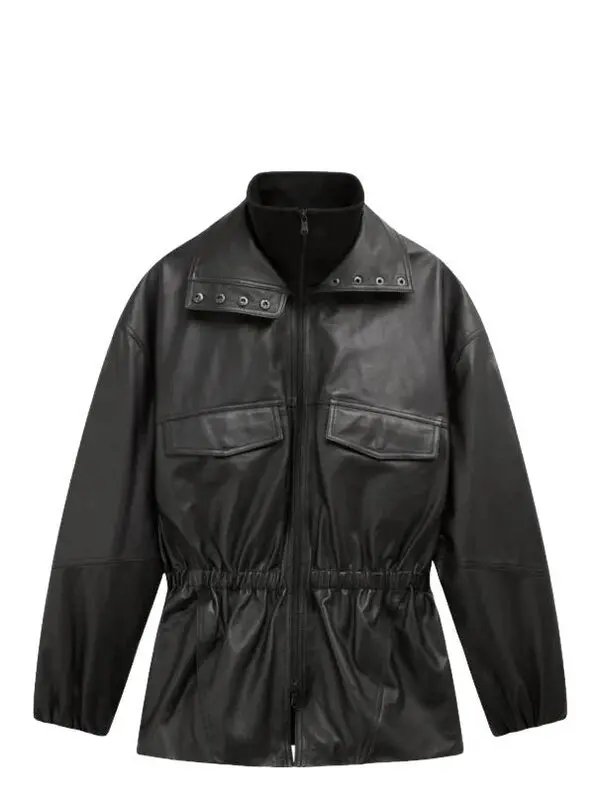 THE FRANKIE SHOP Carnaby Funnel Neck Leather Jacket - Black
