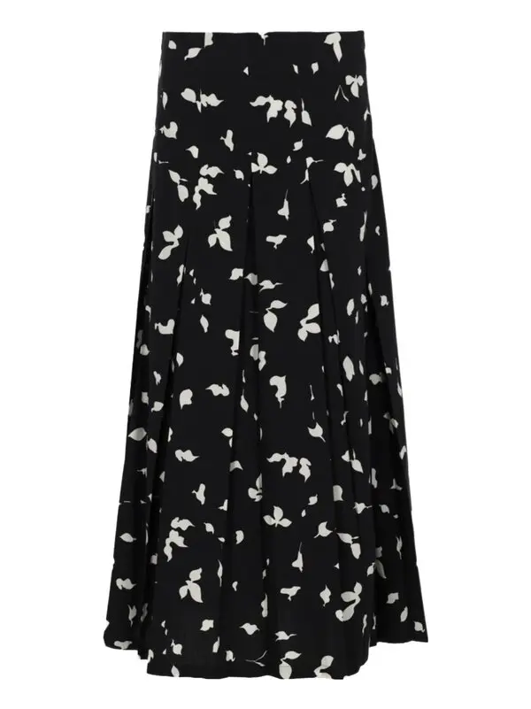 ALYSI Abstract Print Pleated Midi Skirt - Black