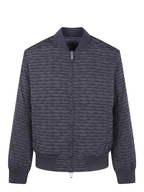 Emporio Armani Script-print Bomber Jacket - Black