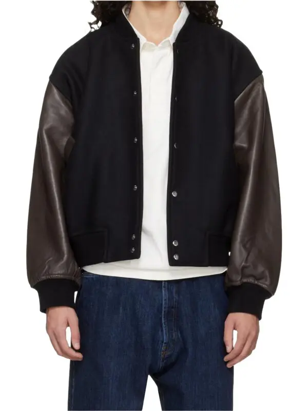 Studio Nicholson Long Sleeve Bomber Jacket - Black/brown